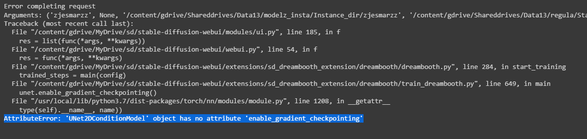 AttributeError: 'UNet2DConditionModel' object has no attribute 'enable_gradient_checkpointing ...