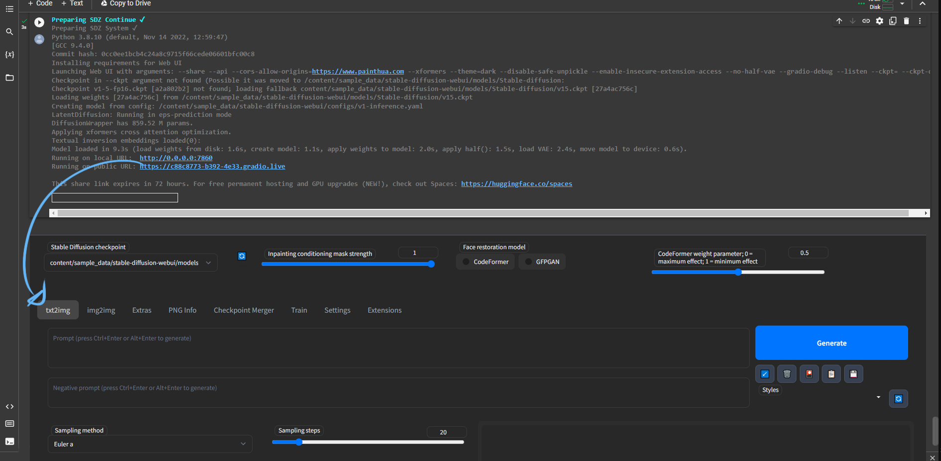 how can i run the public url i mean i want that the interface webui run in the same notebook ...
