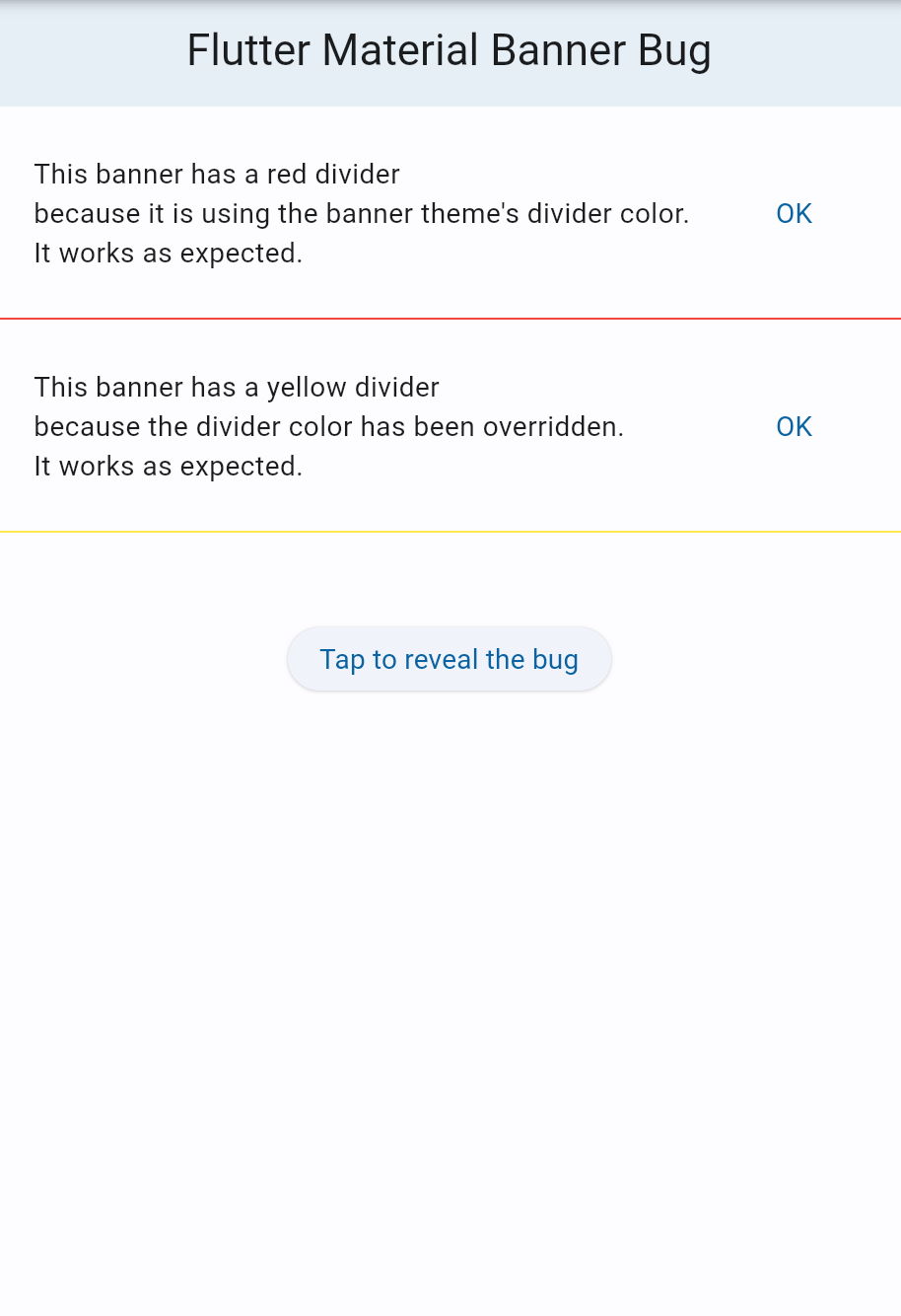 MaterialBanner with ScaffoldMessenger: Unable to change the divider color. · Issue #123937 ...