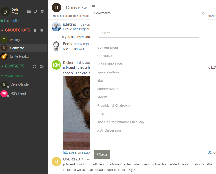 Using Concord Theme, bookmarks list is difficult to read · Issue #3053 · conversejs/converse.js ...