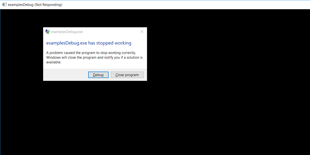 Windows 10 some examples fails causing crash compiled in debug · Issue #1406 · bkaradzic/bgfx ...