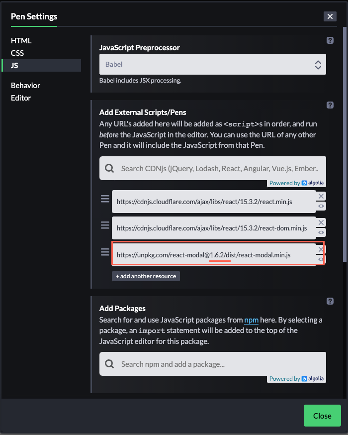Update Examples To Codepin On Documentation Webpage React Modal