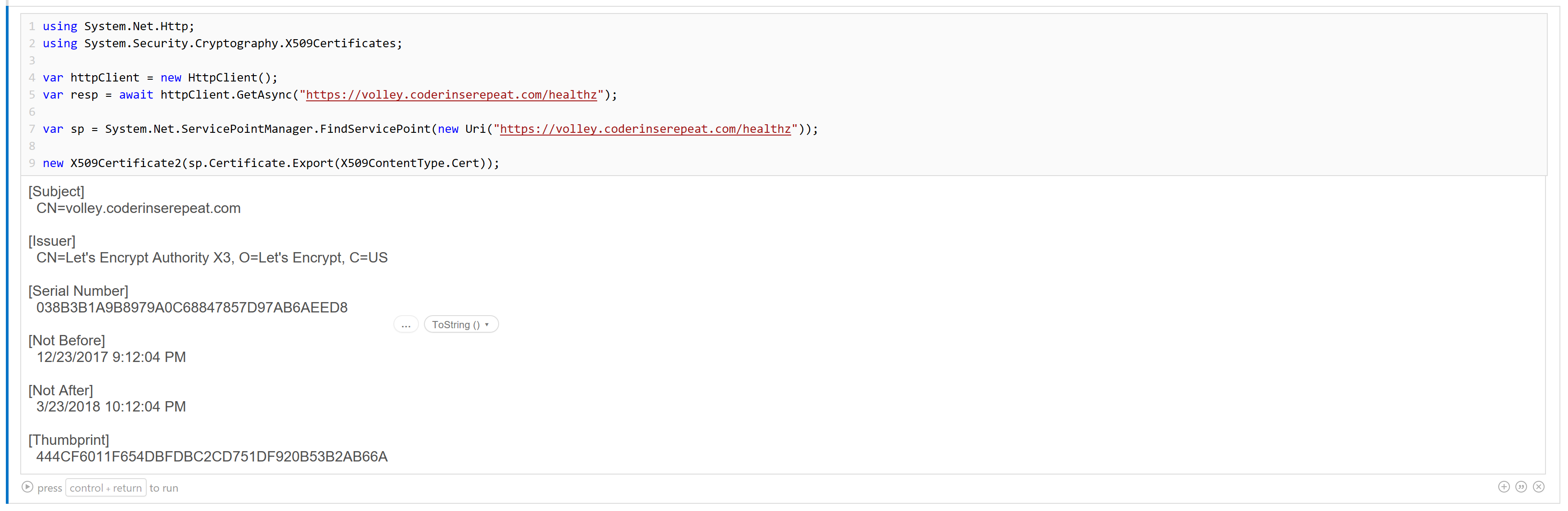 ServicePoint retrieved via FindServicePoint does not contain server certificate · Issue #24773 ...