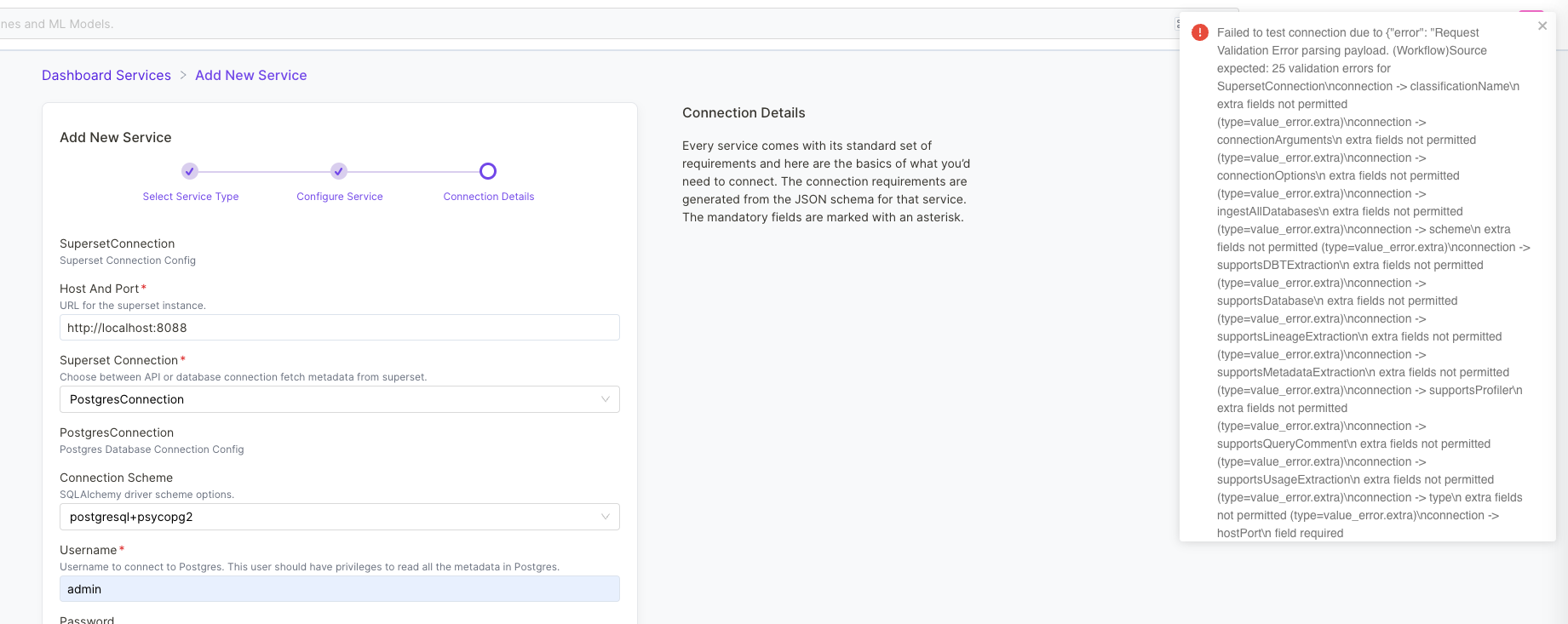 Extra parameter sent when creating a Superset service · Issue #10398 · open-metadata ...