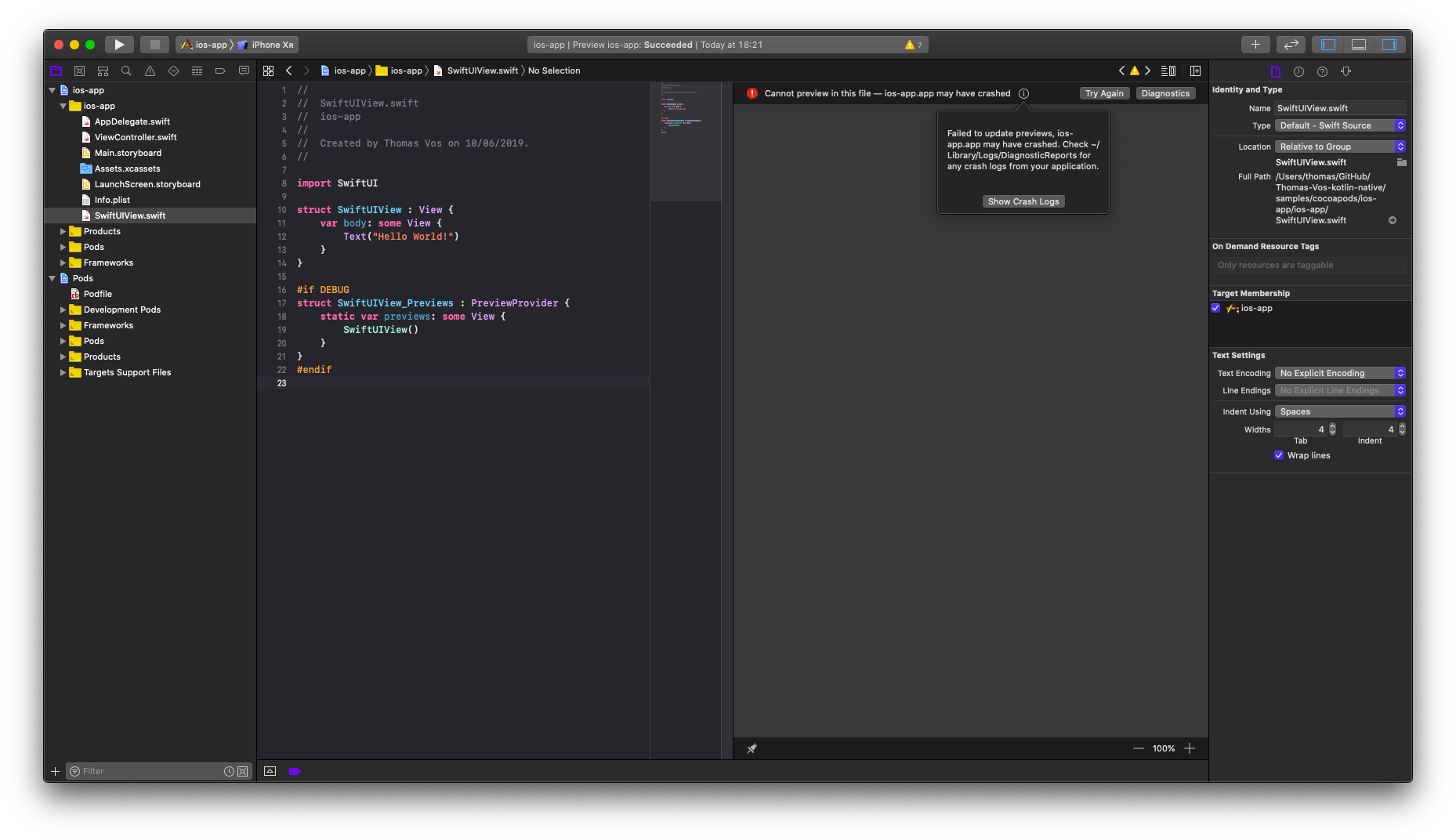 SwiftUI Preview Is Not Working When Using The CocoaPods Plugin Issue 