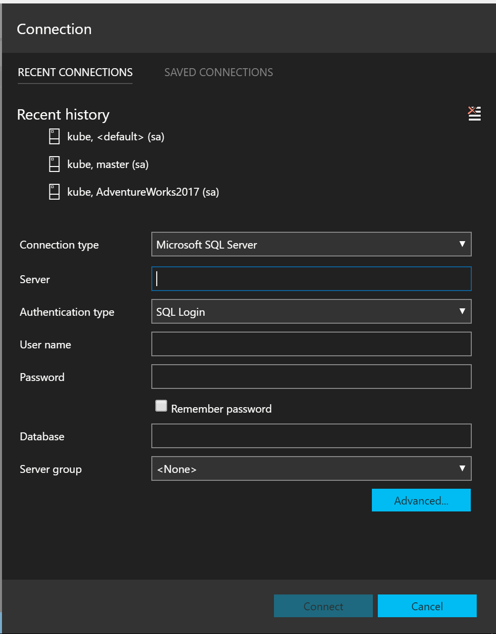 Connection dialog start without selecting the top recent history entry · Issue #458 · microsoft ...