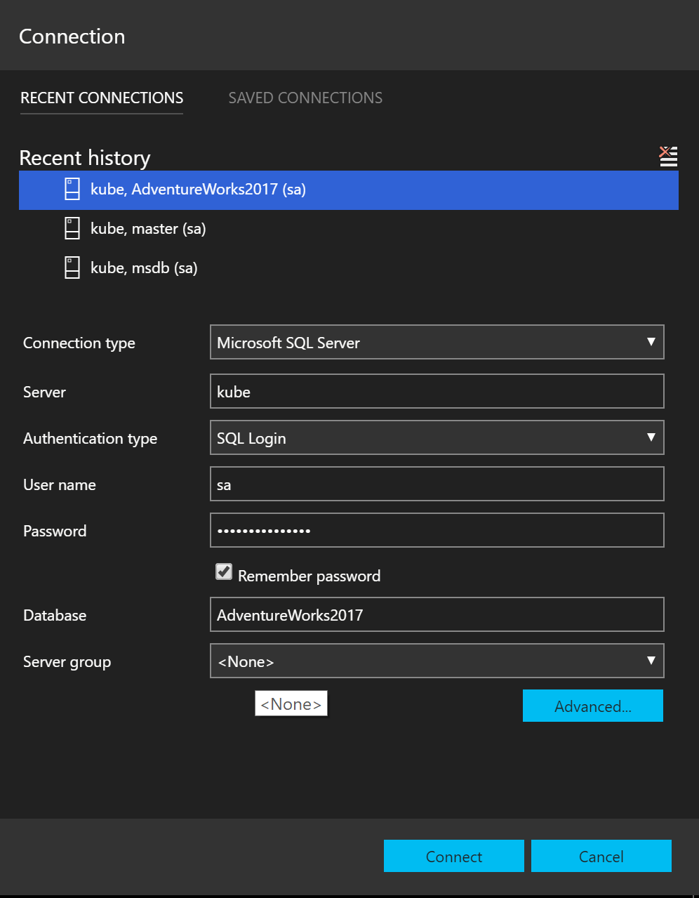 Connection dialog UX - Recent History and Saved Connection pane is too small due to extra space ...