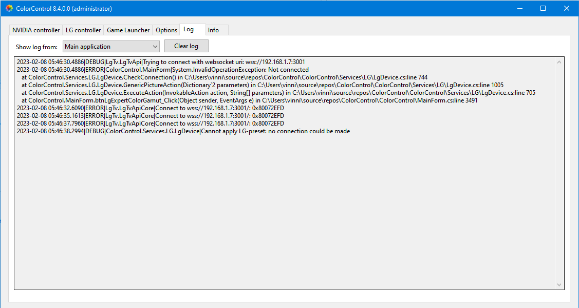 Unable to execute any command on LG C7 · Issue #175 · Maassoft/ColorControl · GitHub