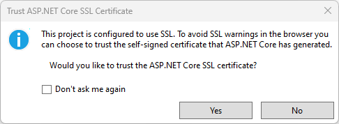 Automatically prompt to create and trust ASP.NET Core HTTPS development certificate · Issue ...