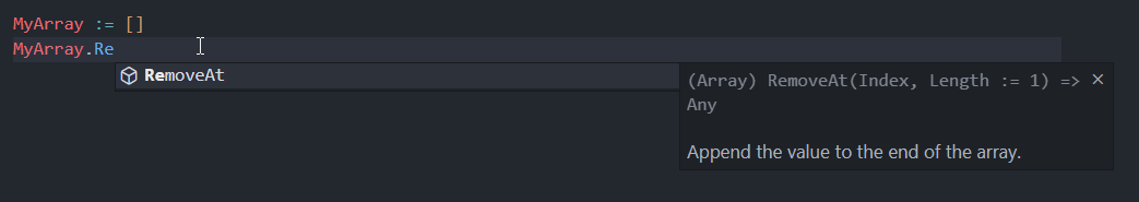 [1.6.7] Wrong tooltip for RemoveAt · Issue #203 · thqby/vscode-autohotkey2-lsp · GitHub