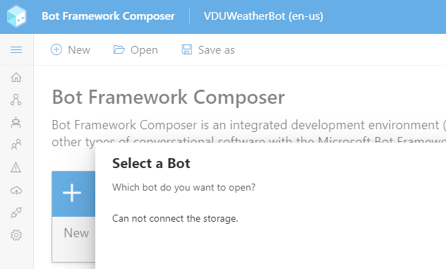 Unable to open project ( "Can not connect the storage." ) · Issue #3552 · microsoft/BotFramework ...