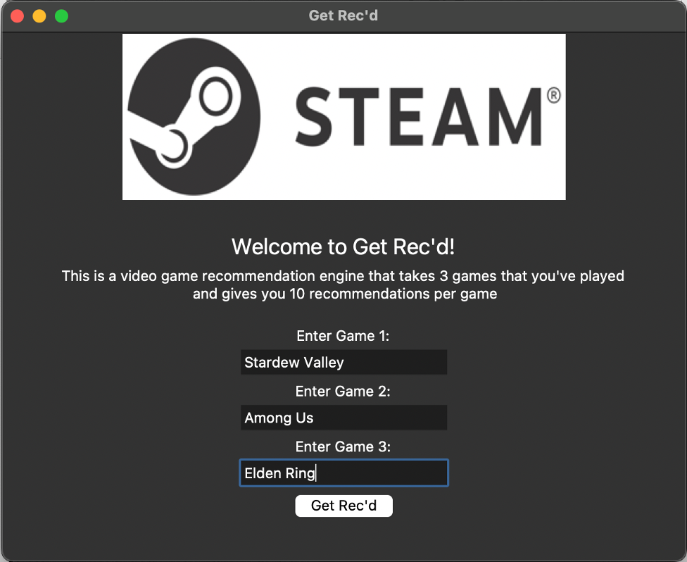 GitHub - m3dlin/VG-Recommendation-Engine: "Get Rec'd" CS4375 project
