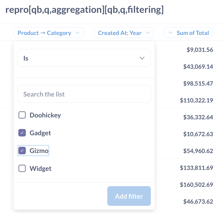 Can't apply category filters when a question has grouping and aggregation · Issue #34279 ...