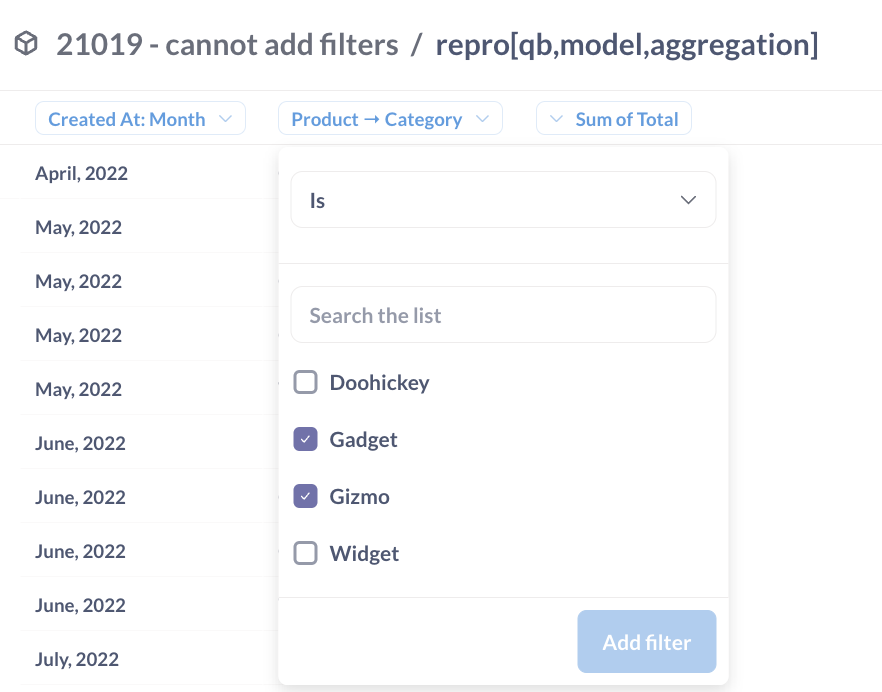 Can't apply category filters when a question has grouping and aggregation · Issue #34279 ...
