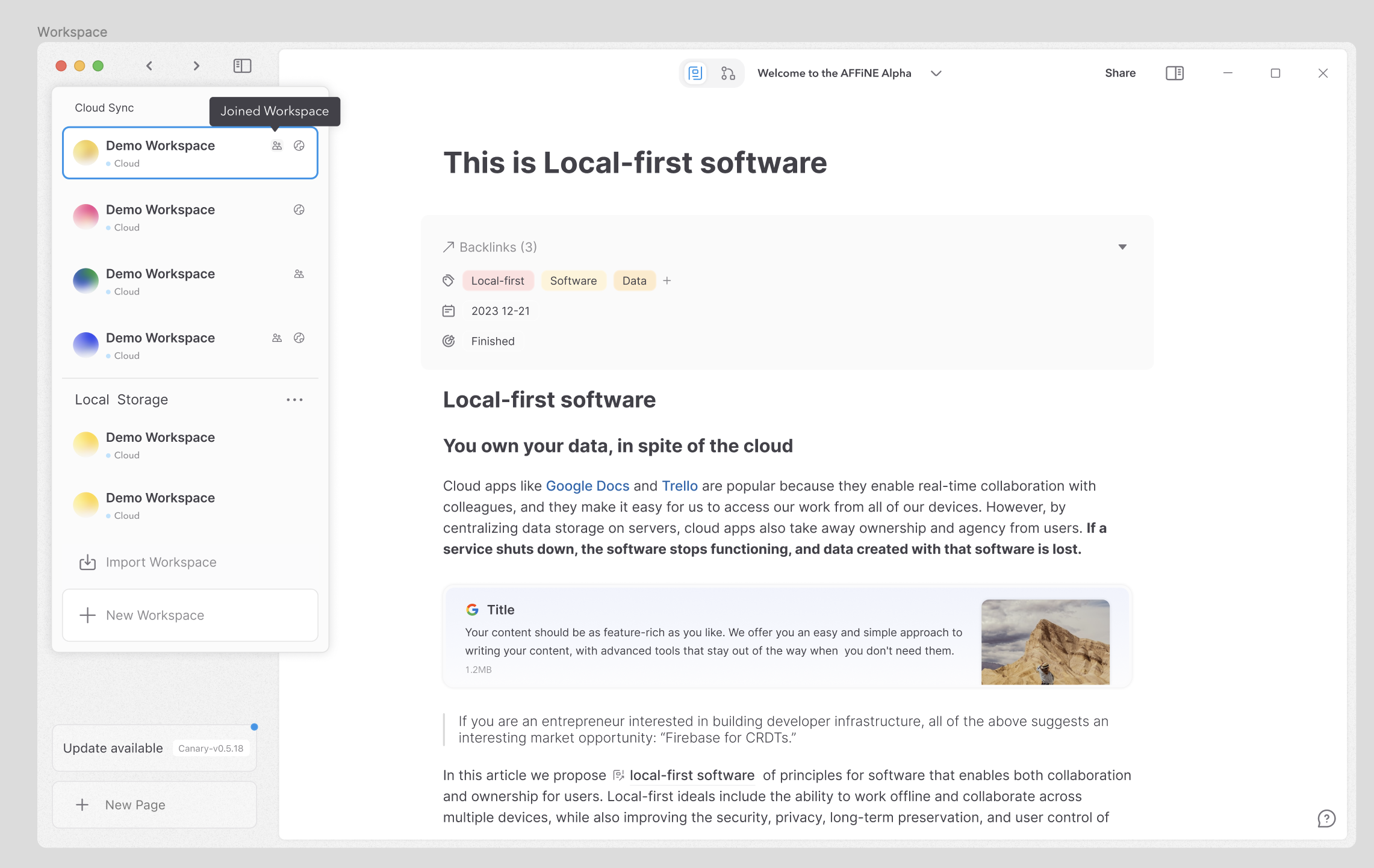 New design for Workspace list · Issue #3609 · toeverything/AFFiNE · GitHub