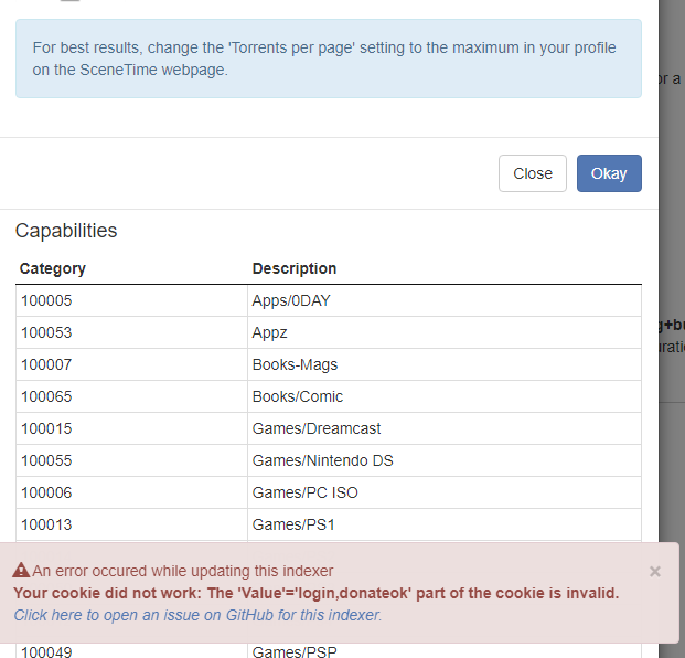[scenetime] Your cookie did not work: The 'Value'='login,donateok' part ...