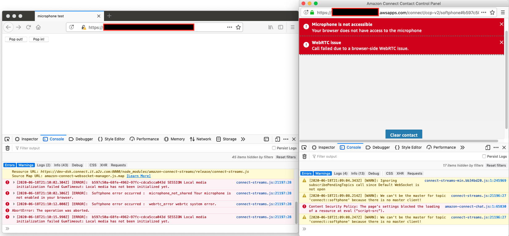 Microphone does not work in Firefox when I popup the CCP in a separate ...