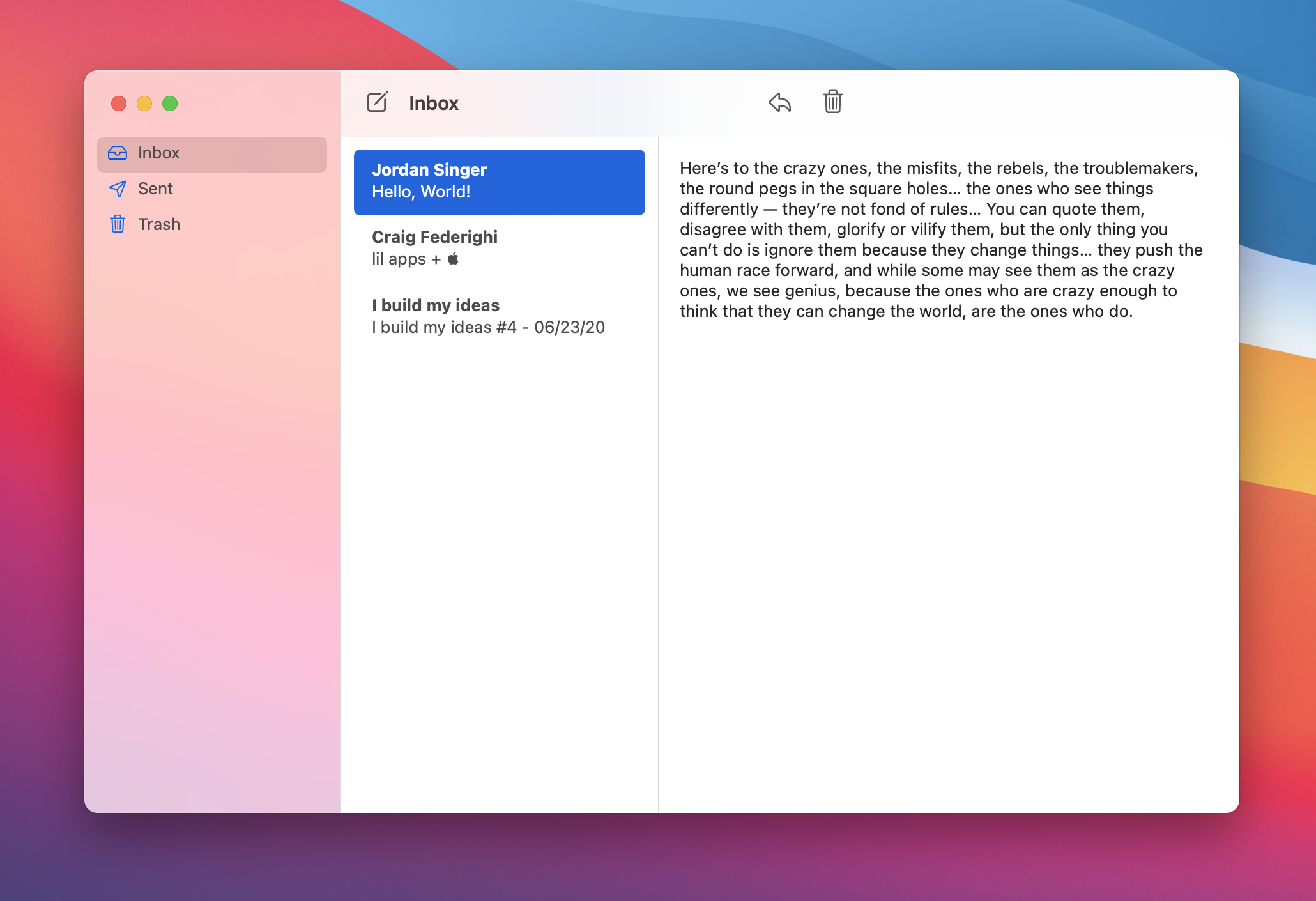 Example Mail App On MacOS Using SwiftUI