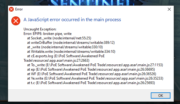 Awakened PoE Trade spams errors when launched through Launch of Exile ...