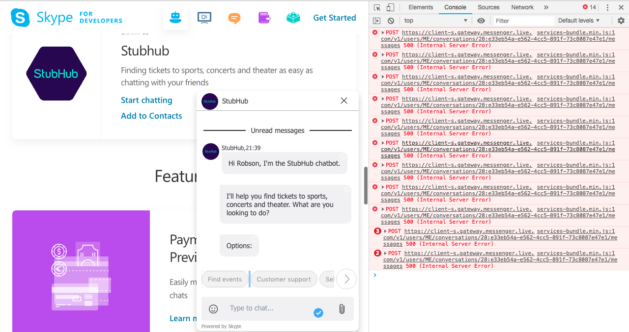 Skype Web Control - 500 error when replying using actions/buttons returned by bots · Issue #5259 ...
