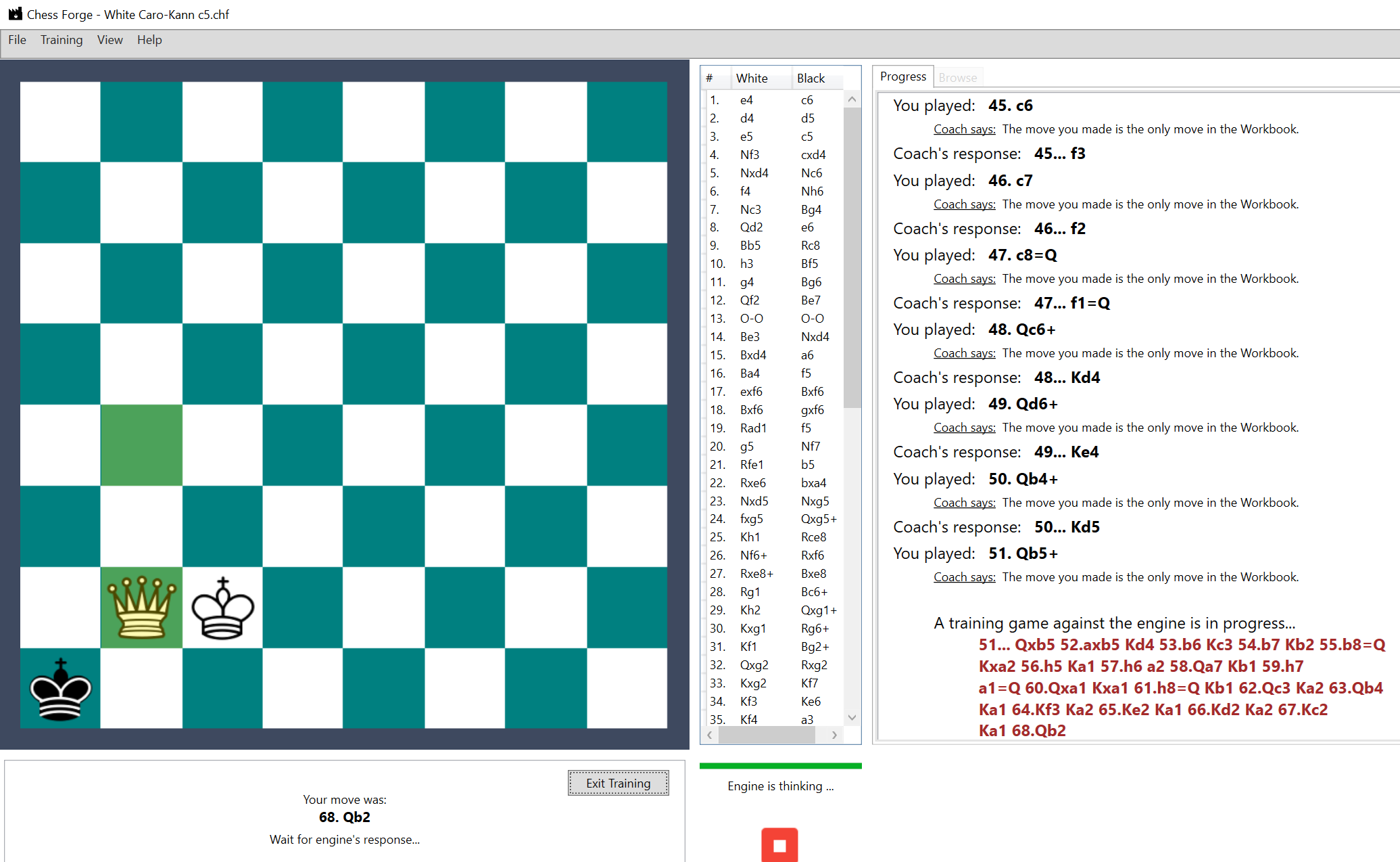 After mating the computer in Training mode Chess Forge should update comment box and Progress ...