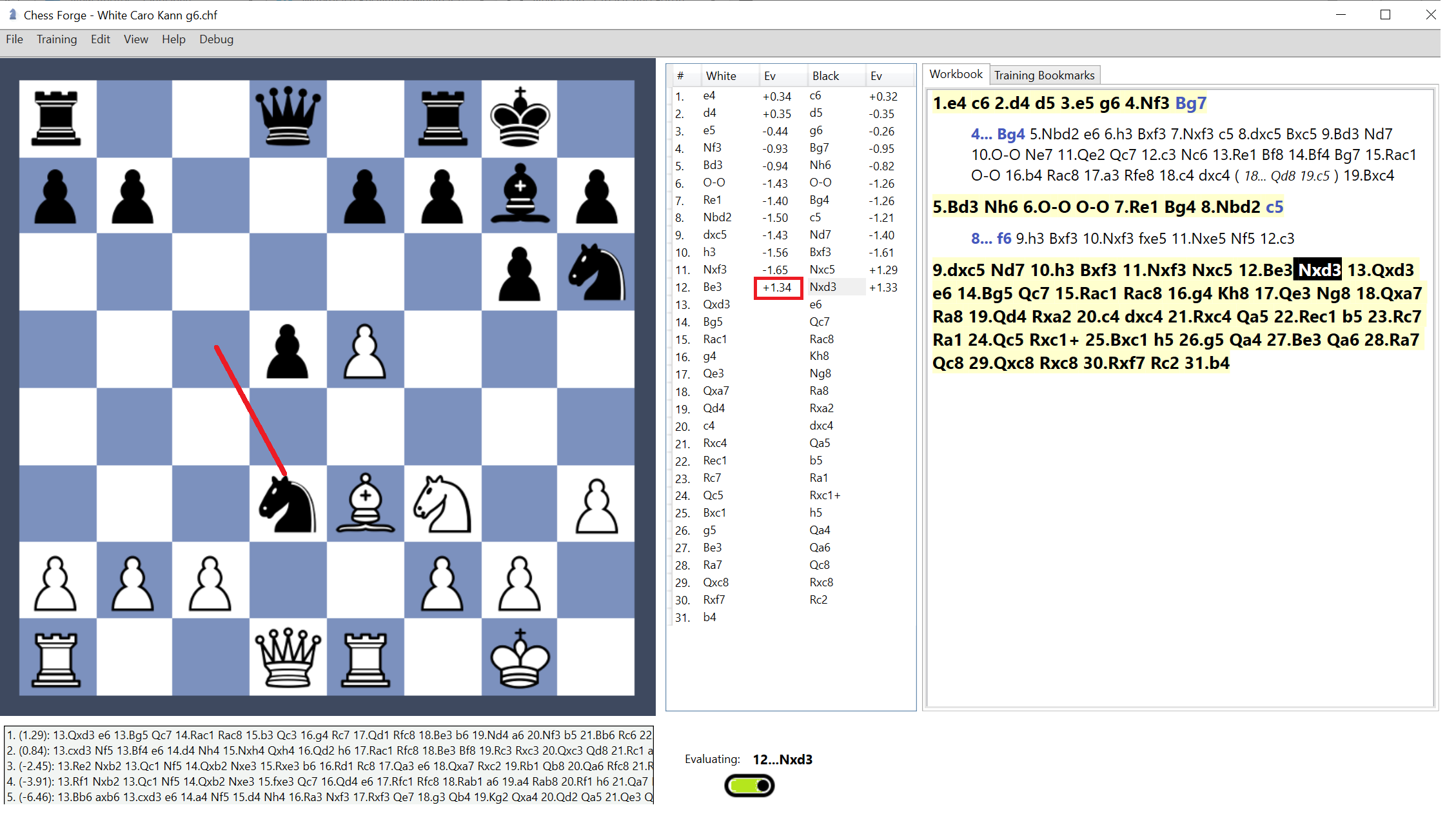 Wrong sign for evaluation of moves made by using right arrow in the Workbook box when Continuous ...