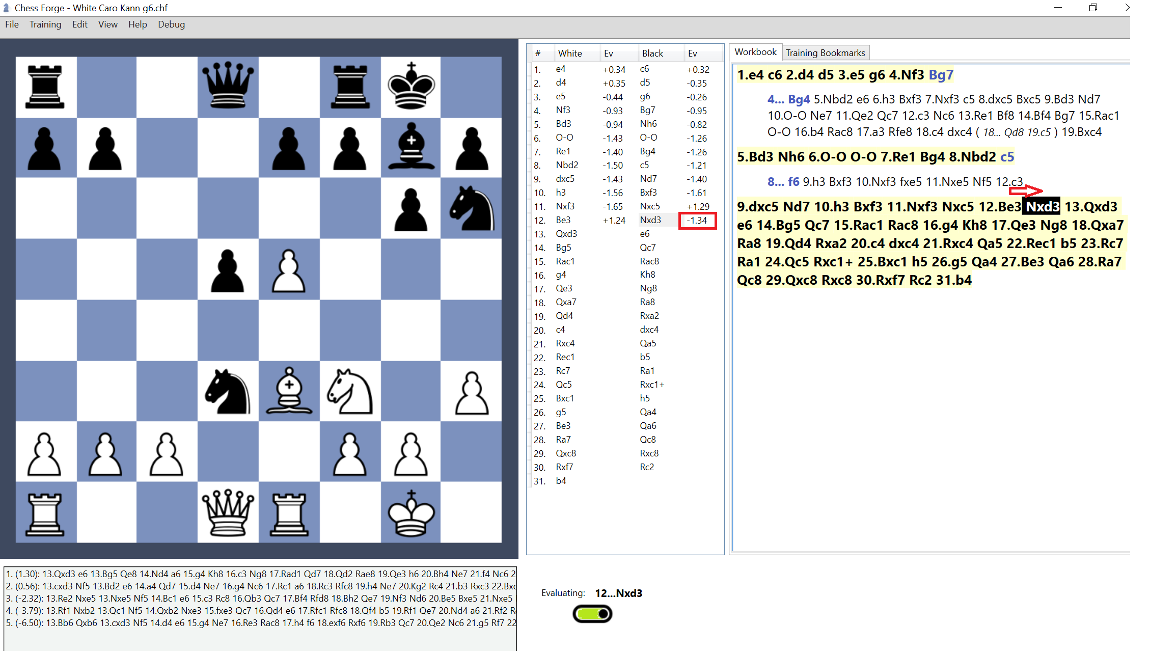 Wrong sign for evaluation of moves made by using right arrow in the Workbook box when Continuous ...