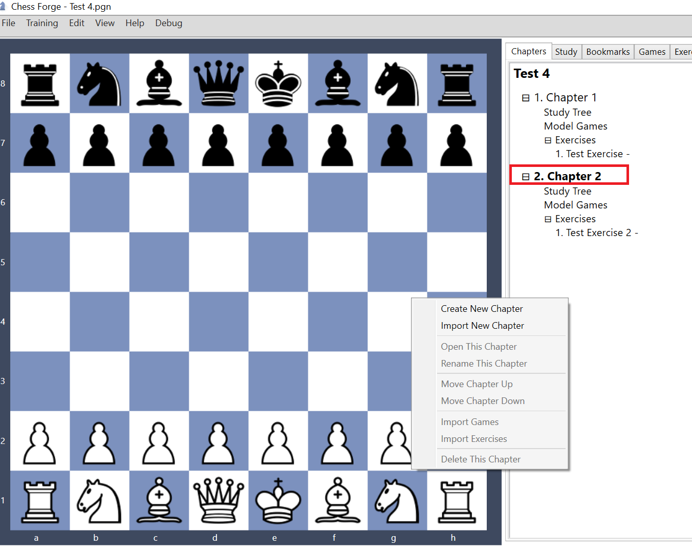 Newly Created Chapter is highlighted without becoming current so Study, Games and Exercises show ...