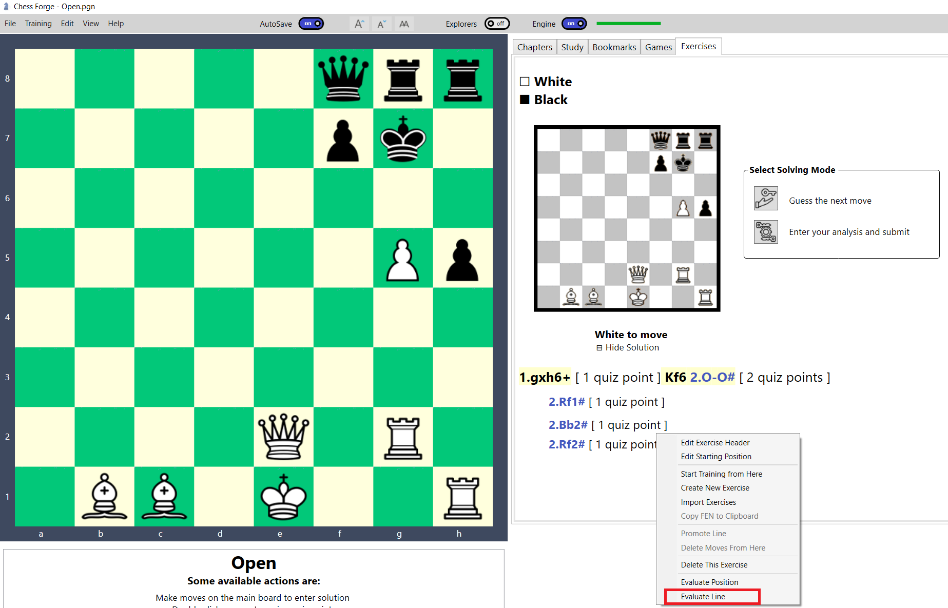 Grey Out Evaluate Line right click menu in Exercise tab · Issue #371 · czbar/ChessForge · GitHub