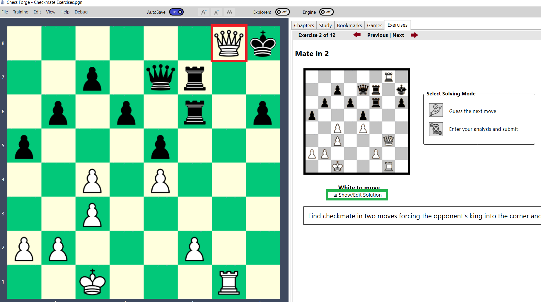 Reset an Exercise Position when user clicks Hide Solution · Issue #412 · czbar/ChessForge · GitHub
