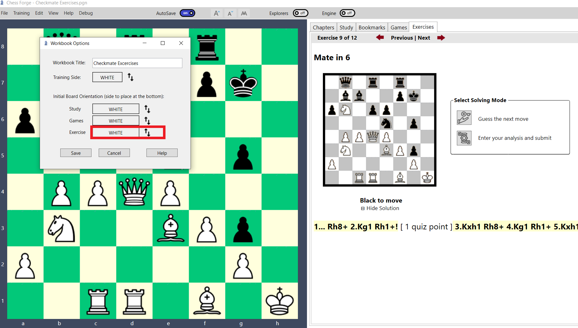 In Workbook Options under Exercise box add 3rd option for Side on the move (red below) · Issue ...