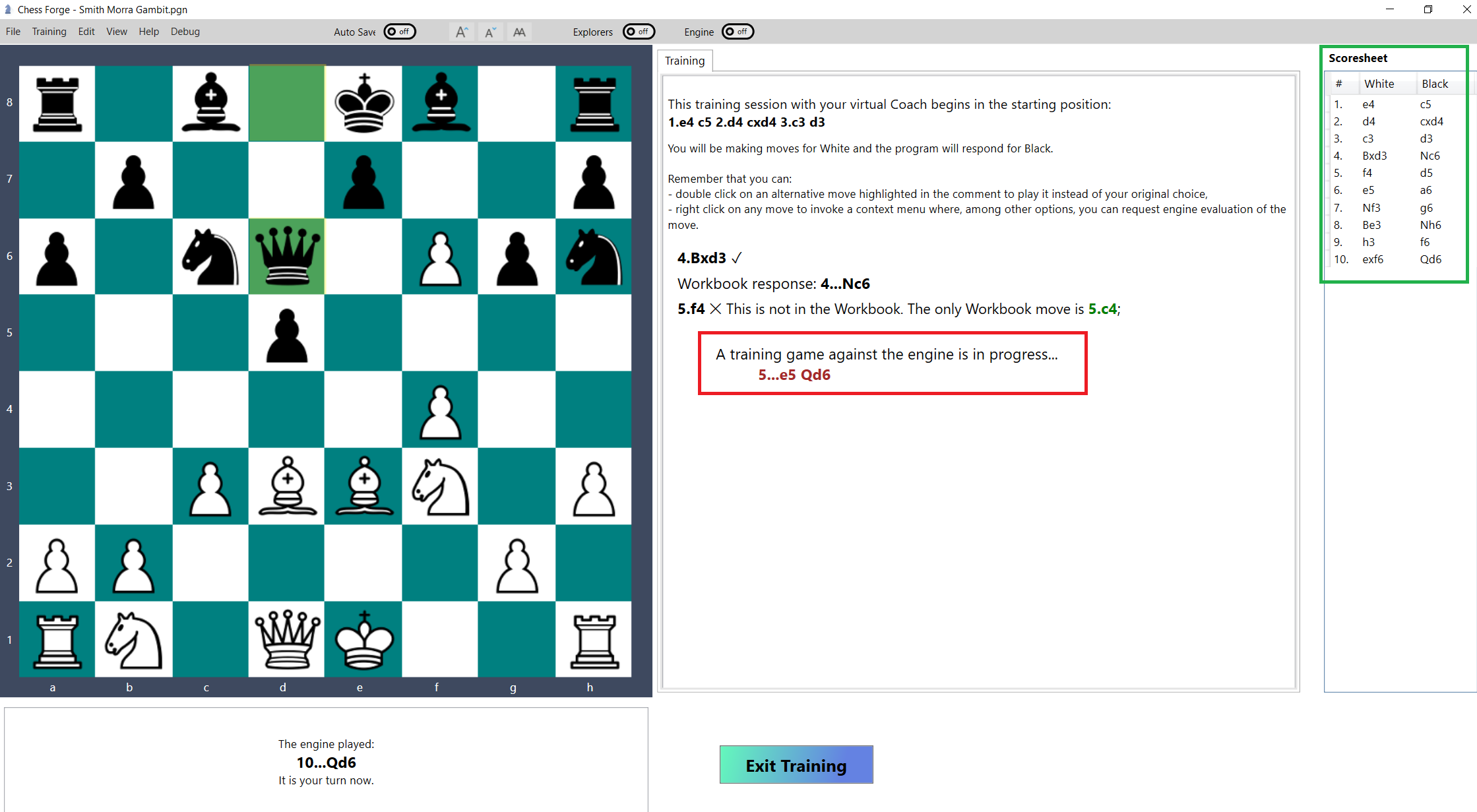 Restart Training from a move played by the Engine makes Training window and Scoresheet out of ...