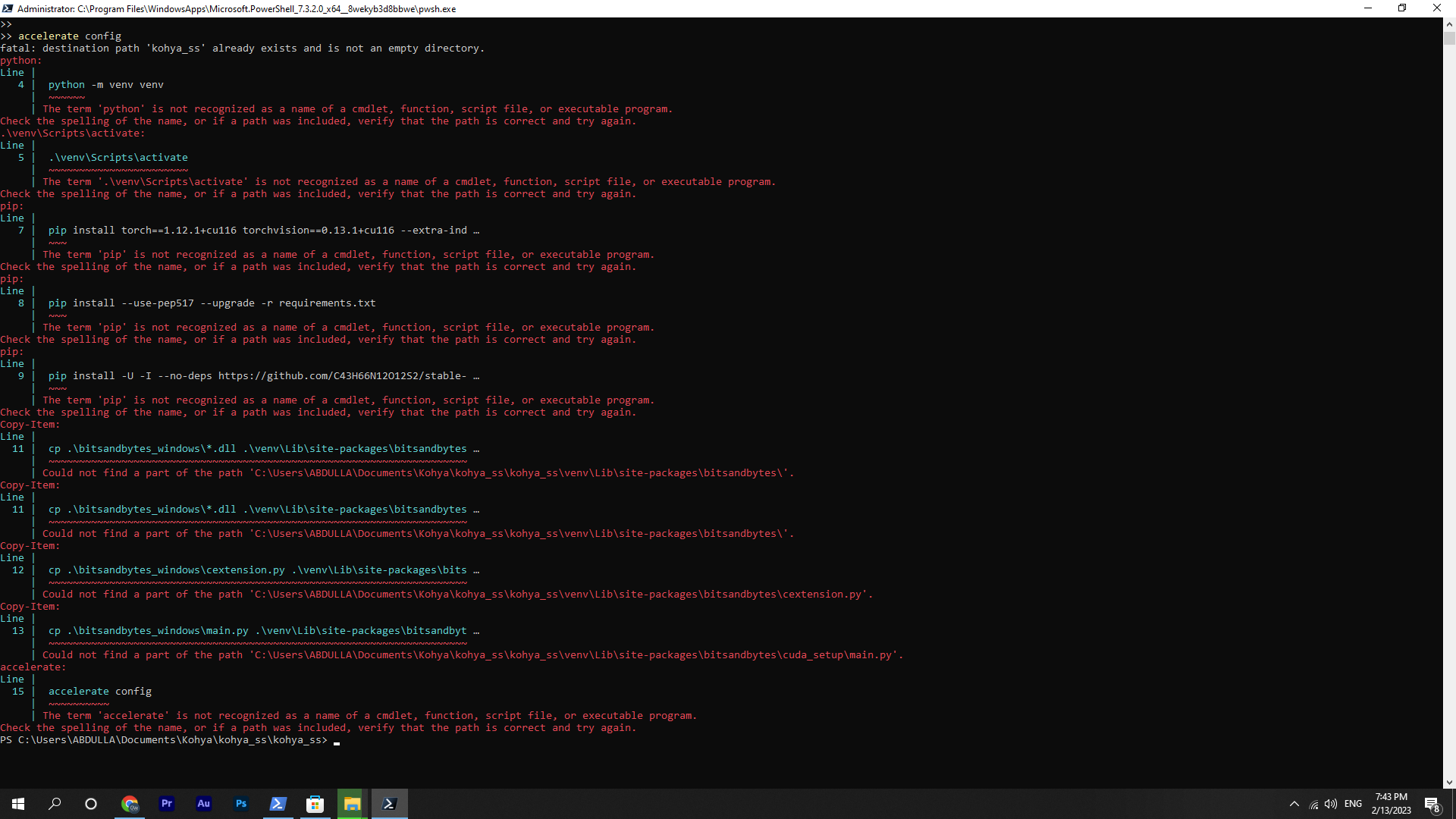 installing issue in powershell · Issue #162 · bmaltais/kohya_ss · GitHub