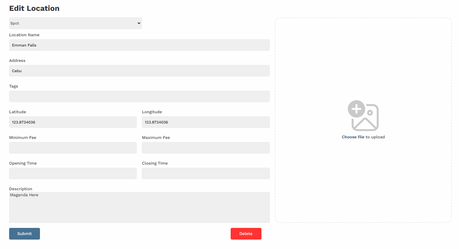Add Location - Can't pass the data about tags, mix_fee, max_fee, opening_time. closing_time and ...
