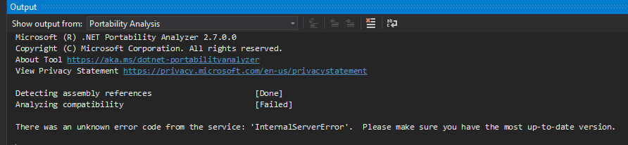 Unknown error code from the service: 'InternalServerError'. Fiddler shows host 104.214.20.203 ...