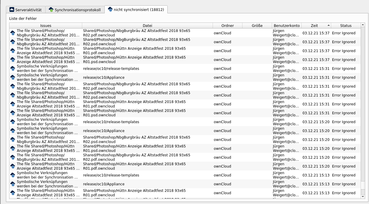 List of 'not synced' errors keeps growing · Issue #9294 · owncloud/client · GitHub