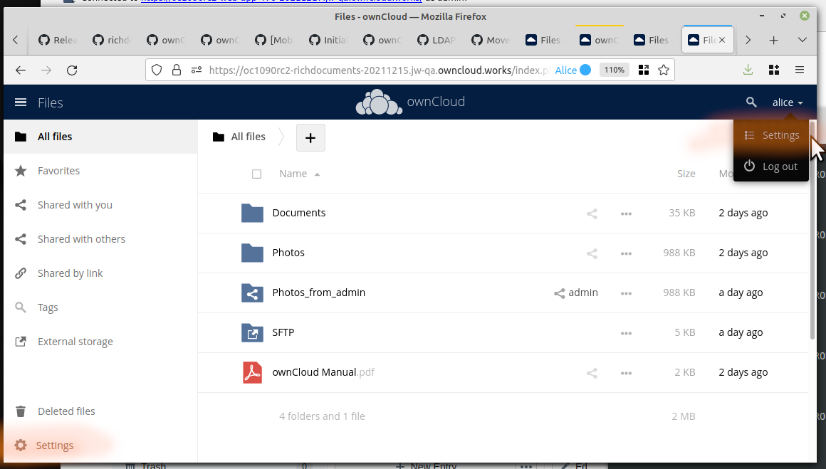 Settings in three different corners of the UI · Issue #39605 · owncloud/core · GitHub