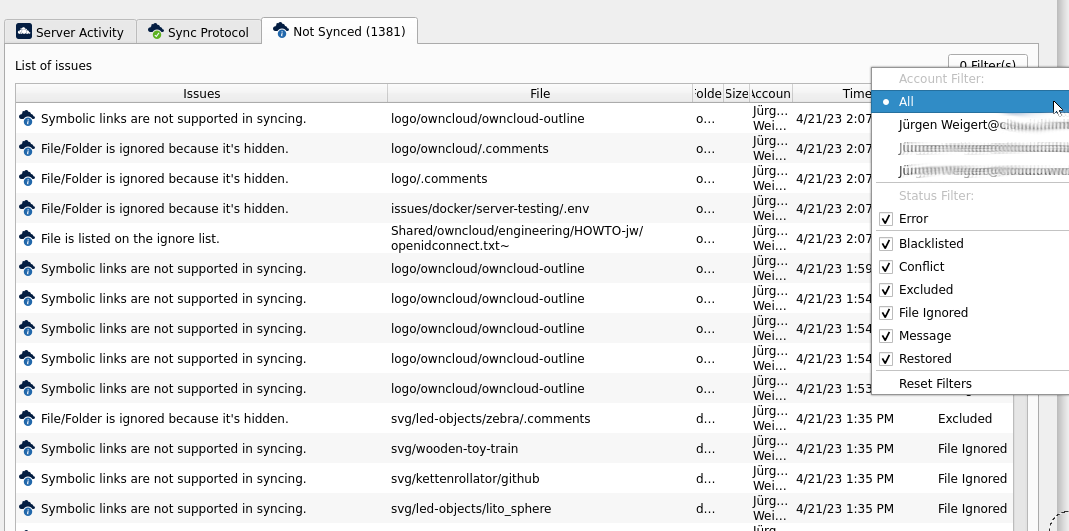 [QA] Not synced filter options do not agree with their effects · Issue #10748 · owncloud/client ...