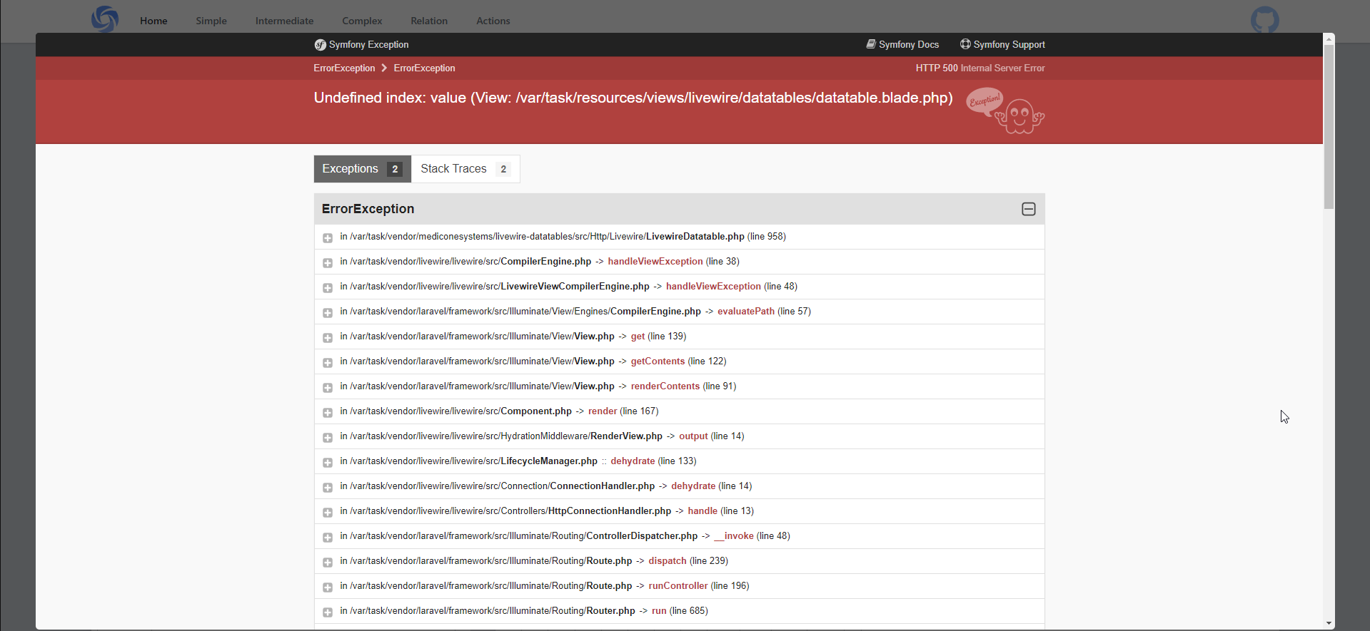 Search error in the actions example · Issue #177 · MedicOneSystems/livewire-datatables · GitHub