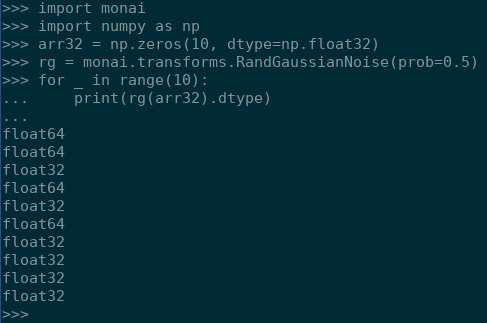 RandGaussianNoise changes the type of the input to np.float64 · Issue #356 · Project-MONAI/MONAI ...