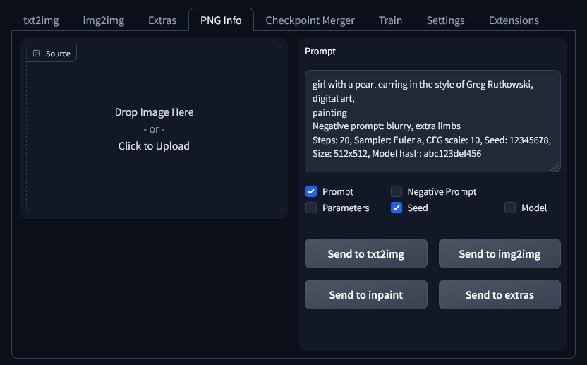 [Feature Request]: PNG Info - Add textarea to paste 'copied prompt lines/generation data', plus ...
