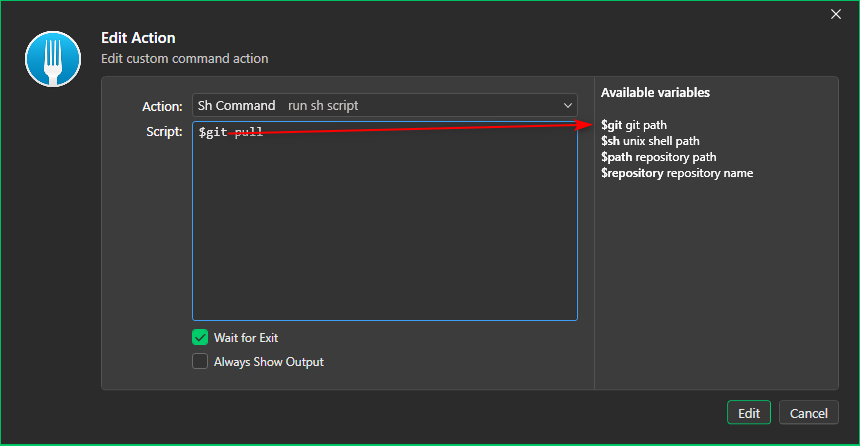 Custom Commands: Script: Wrong path of built-in variables · Issue #1831 · fork-dev/TrackerWin ...