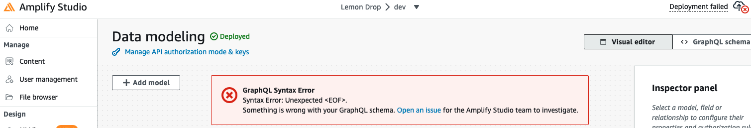 GraphQL Syntax Error. Syntax Error: Unexpected . · Issue #629 · aws-amplify/amplify-studio · GitHub