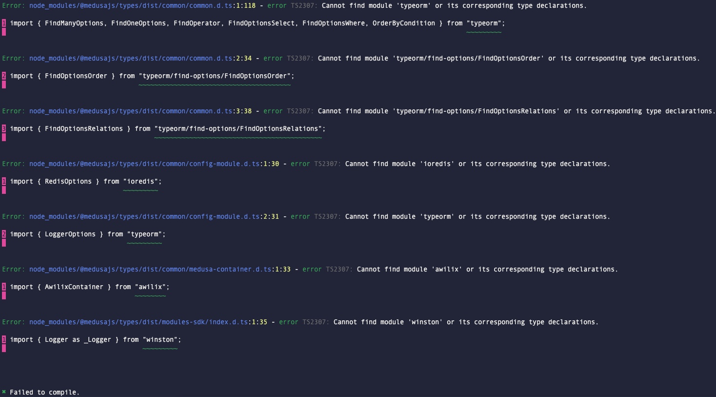 Several "Cannot find module" after installing the medusa package · Issue #4329 · medusajs/medusa ...
