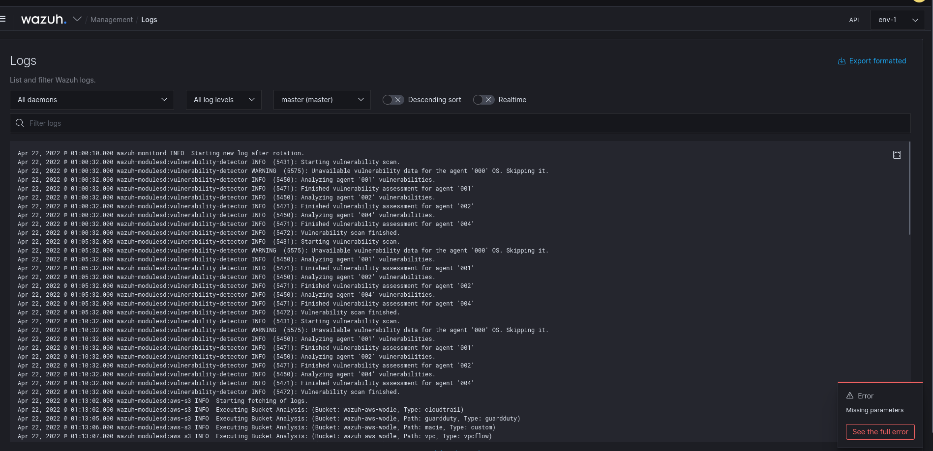 Missing Parameters Error In Logs Menu · Issue 4089 · Wazuh Wazuh Dashboard Plugins · Github
