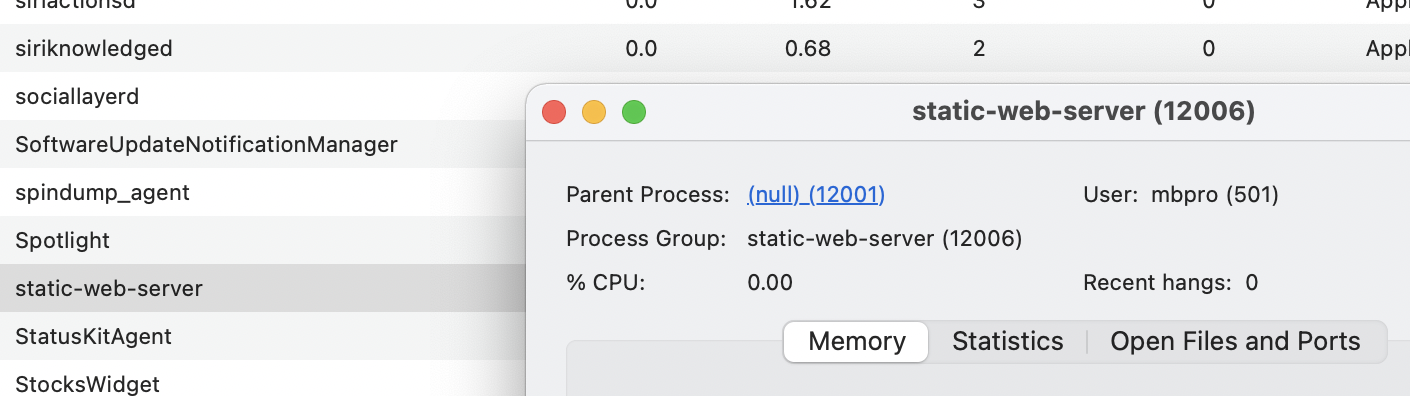 MBP M1 12.2 - server process not closing when terminated since v 2.2 0 · Issue #83 · static-web ...