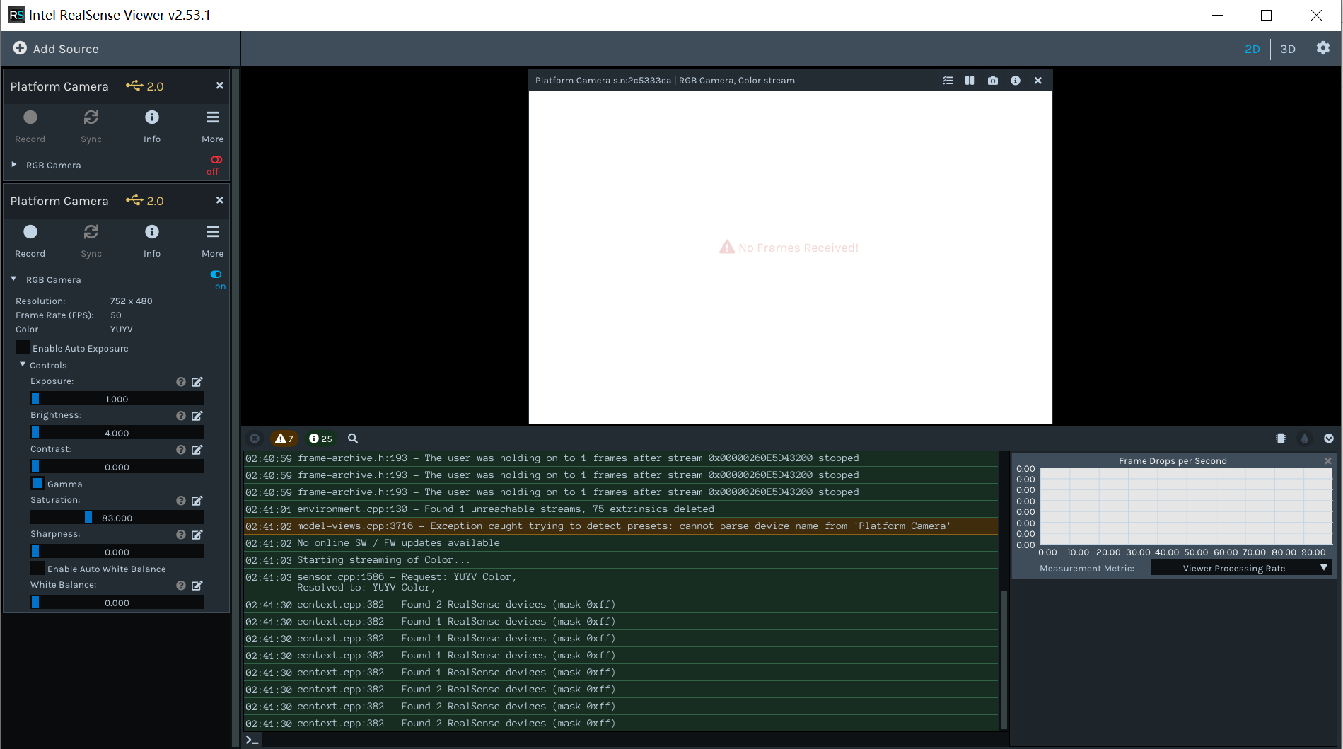 T261 camera shows "No Frames Received" · Issue #11846 · IntelRealSense/librealsense · GitHub