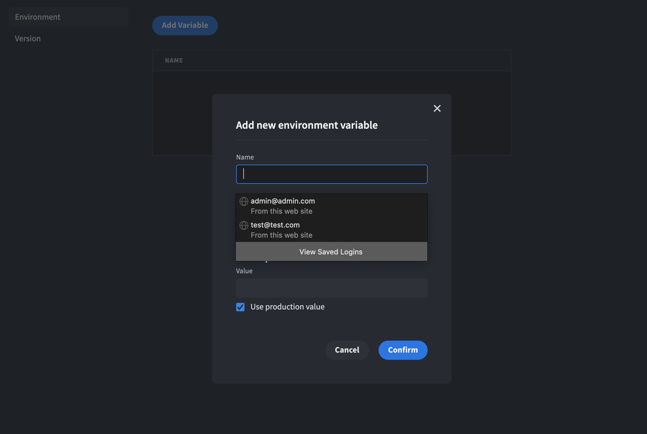 Budi 6451 When Adding An Environment Variable Chrome Autofills Your Account Email And 