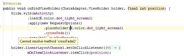 Cannot resolve method crossFade() · Issue #2837 · bumptech/glide · GitHub