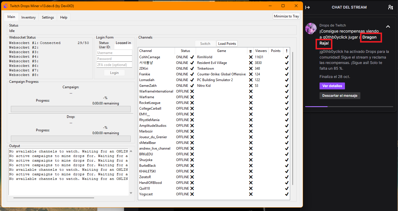 No available channels to watch · Issue #65 · DevilXD/TwitchDropsMiner · GitHub